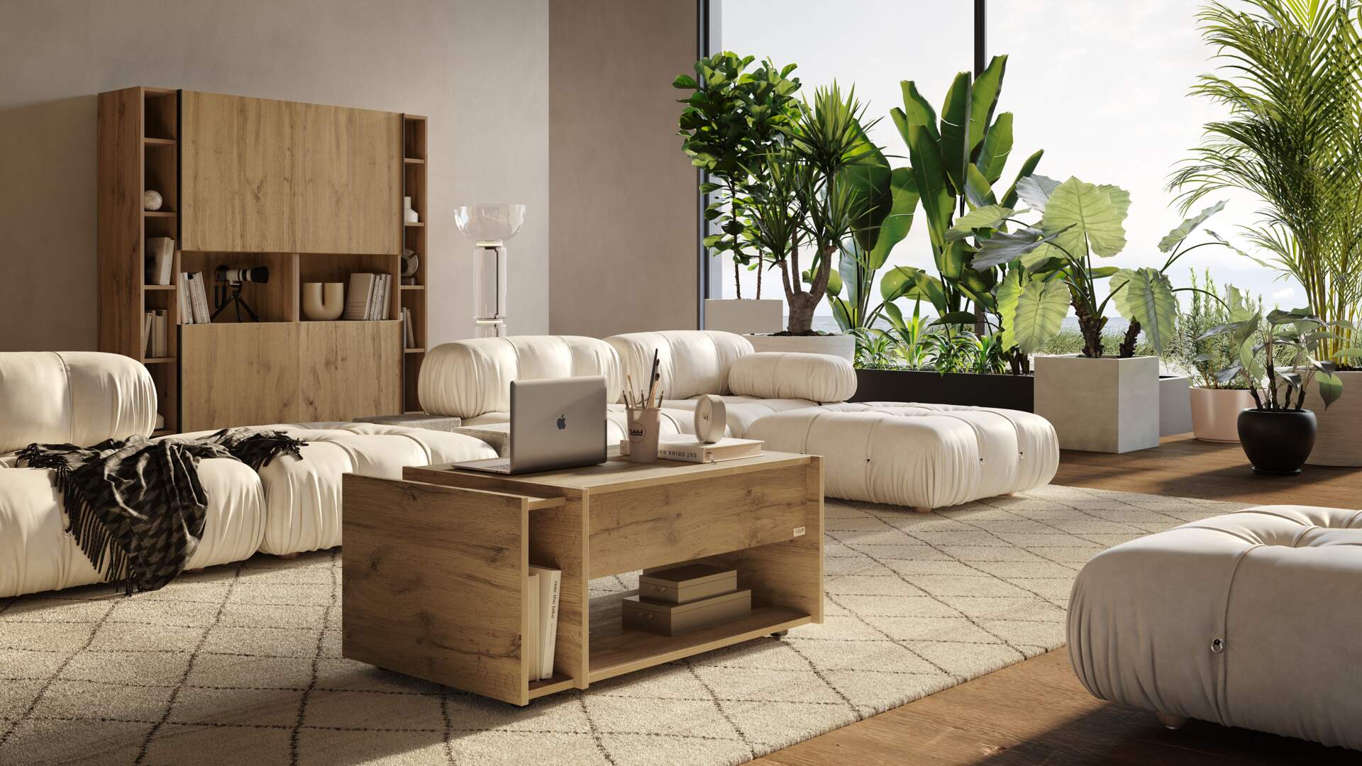 Romina Lift-up Coffee Table, Rustic Oak