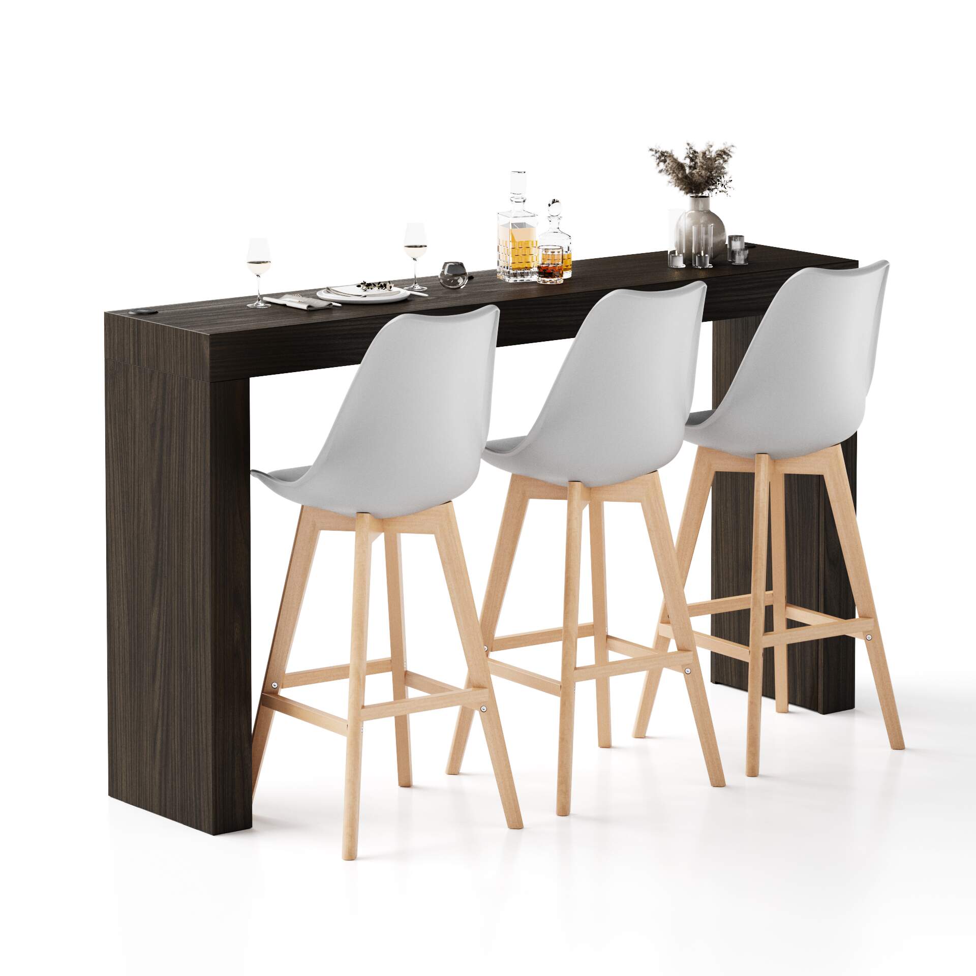 Evolution High Table with Two Legs and Wireless Charger 180x40, Dark Walnut