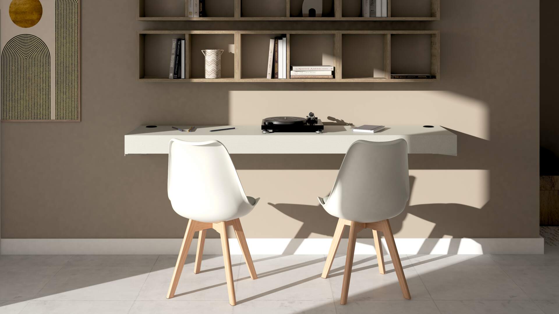 Escritorio de pared Evolution 180x40, Madera Rustica, con cargador ...