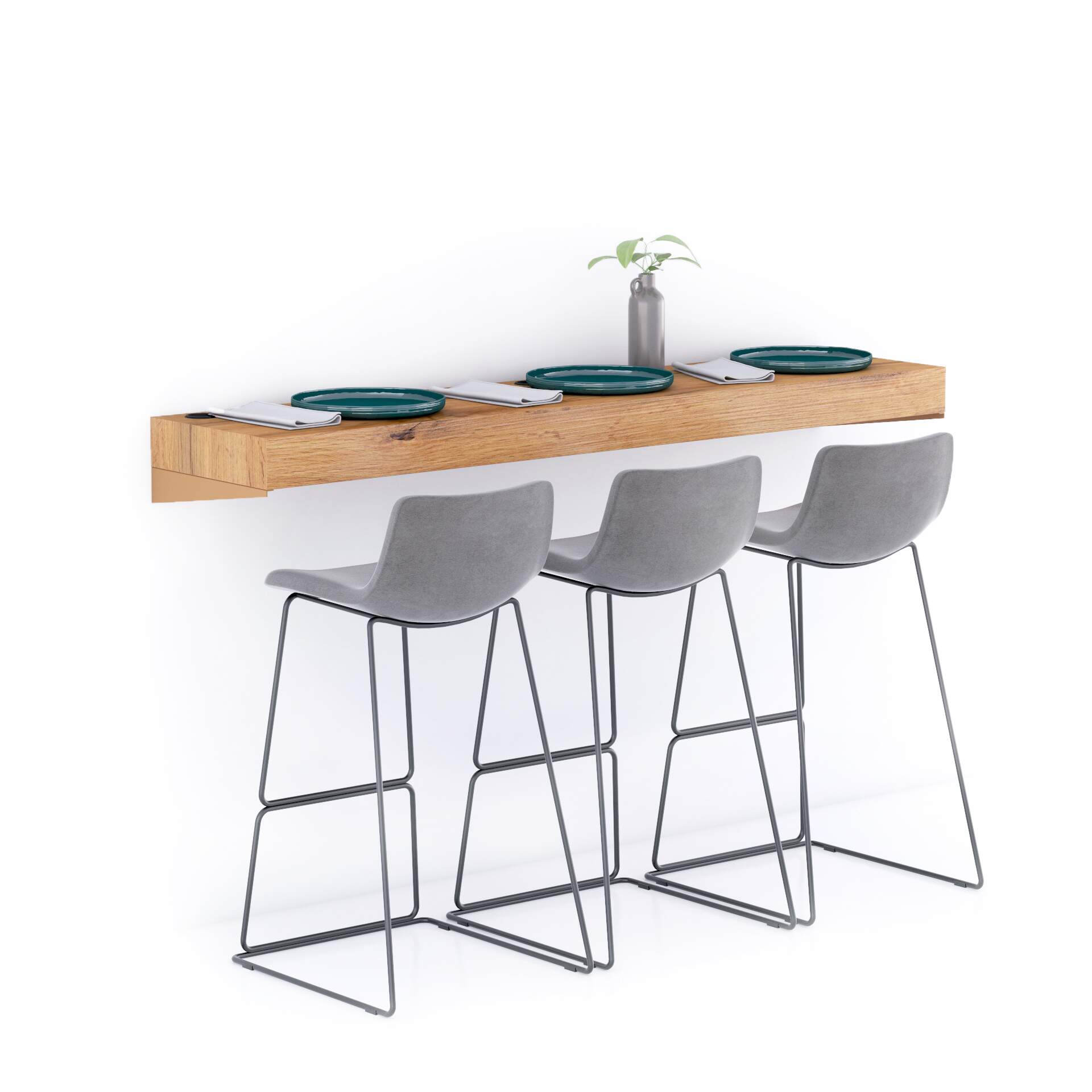 Barra de Bar Evolution 180x40, Madera Rustica con cargador inalámbrico
