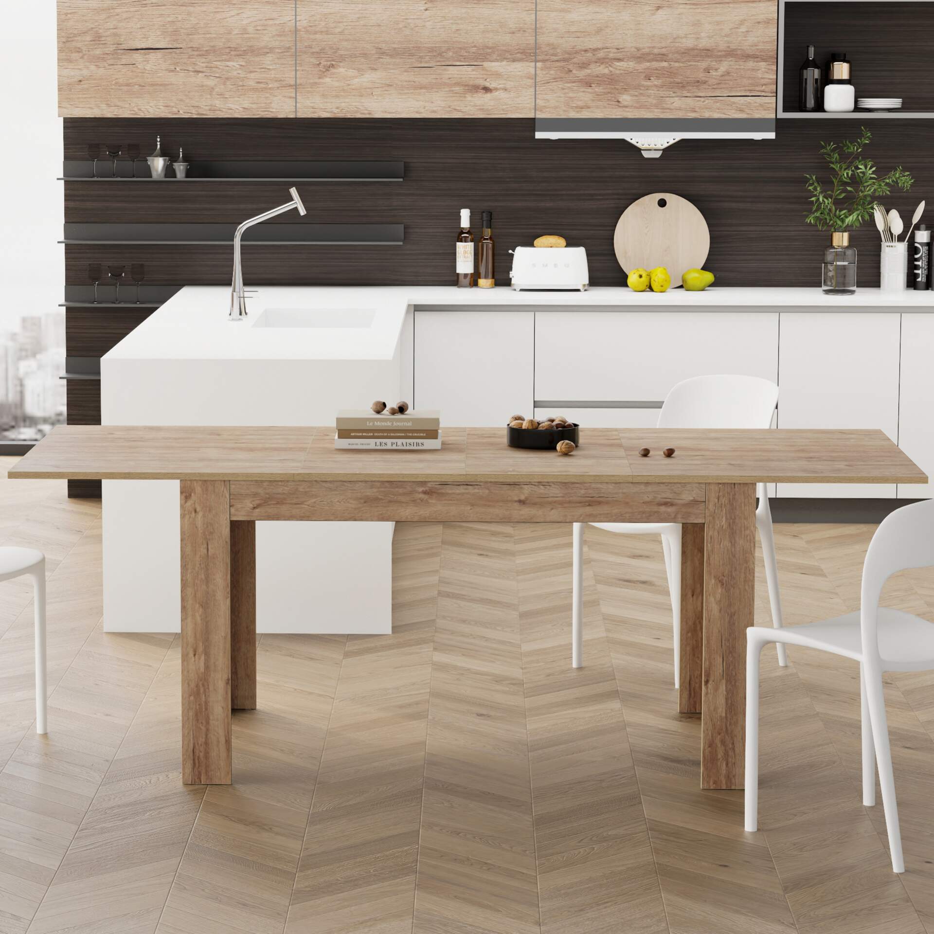 Easy, Extendable dining table, 140(220)x90 cm, Oak