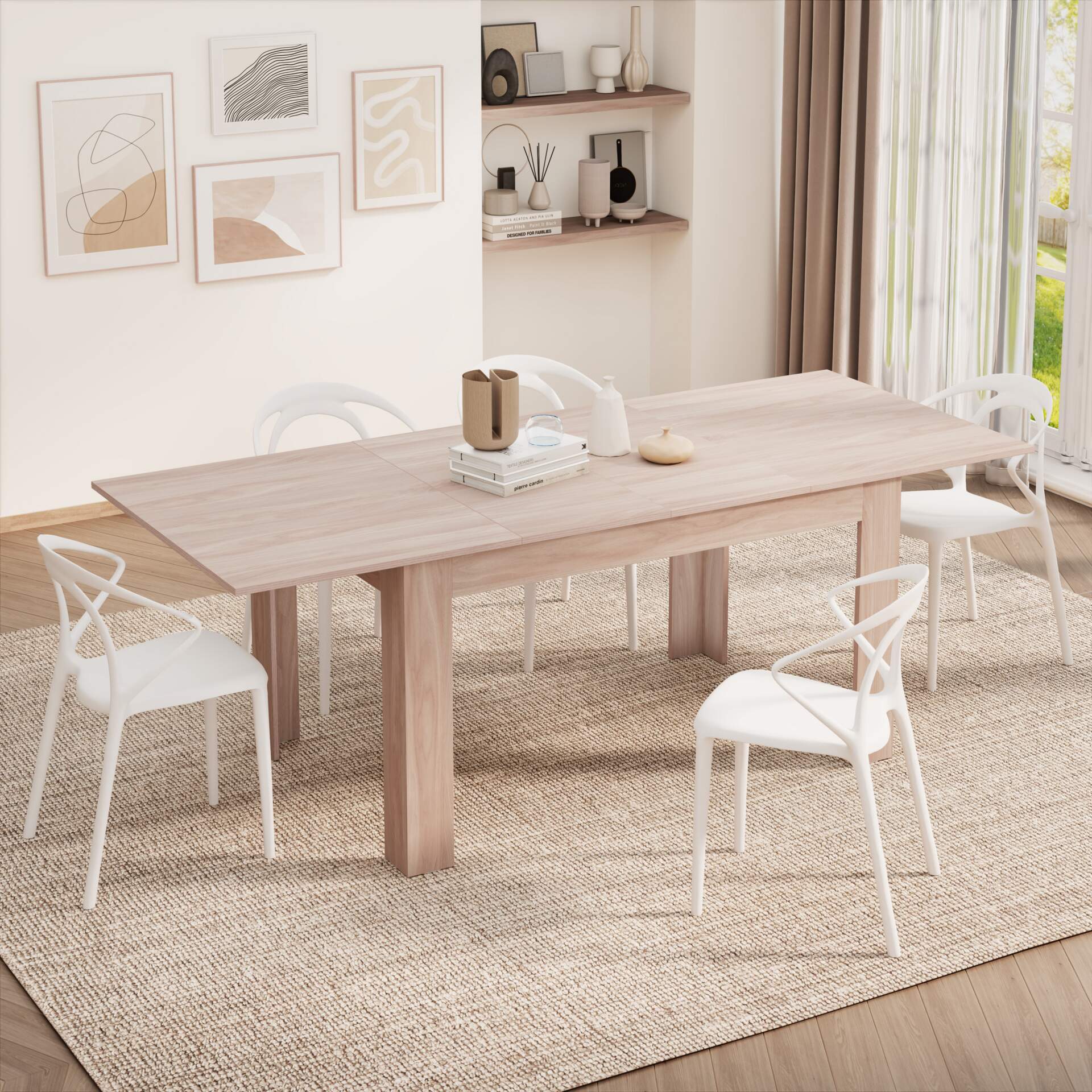 Easy, Extendable dining table, 140(220)x90 cm, Pearled Elm