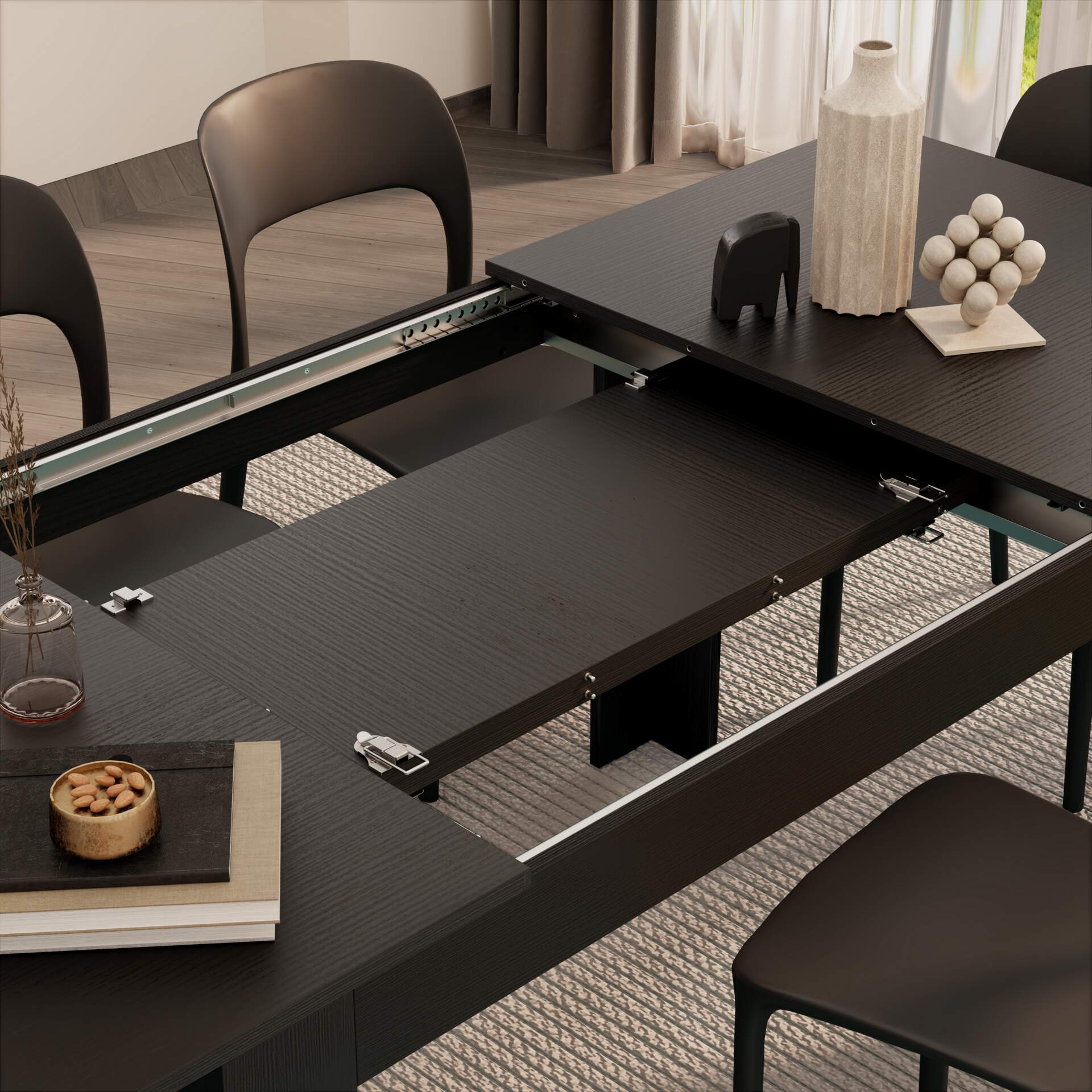 Easy, Extendable dining table, 140(220)x90 cm, Ashwood Black