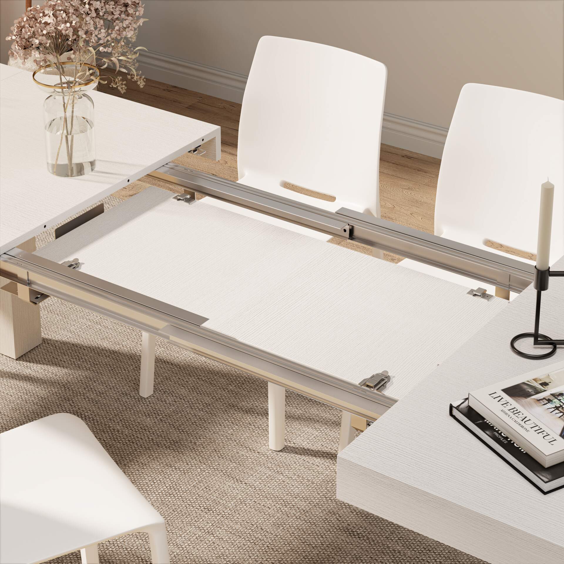 Iacopo Extendable Dining Table, 140(220)x90 cm, Ashwood White