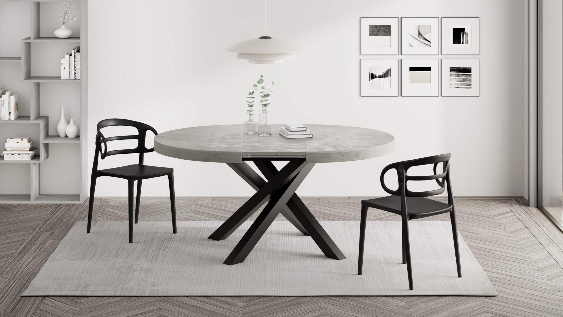Emma Round Extendable Table, 120-160 cm, Concrete Effect, Grey with ...