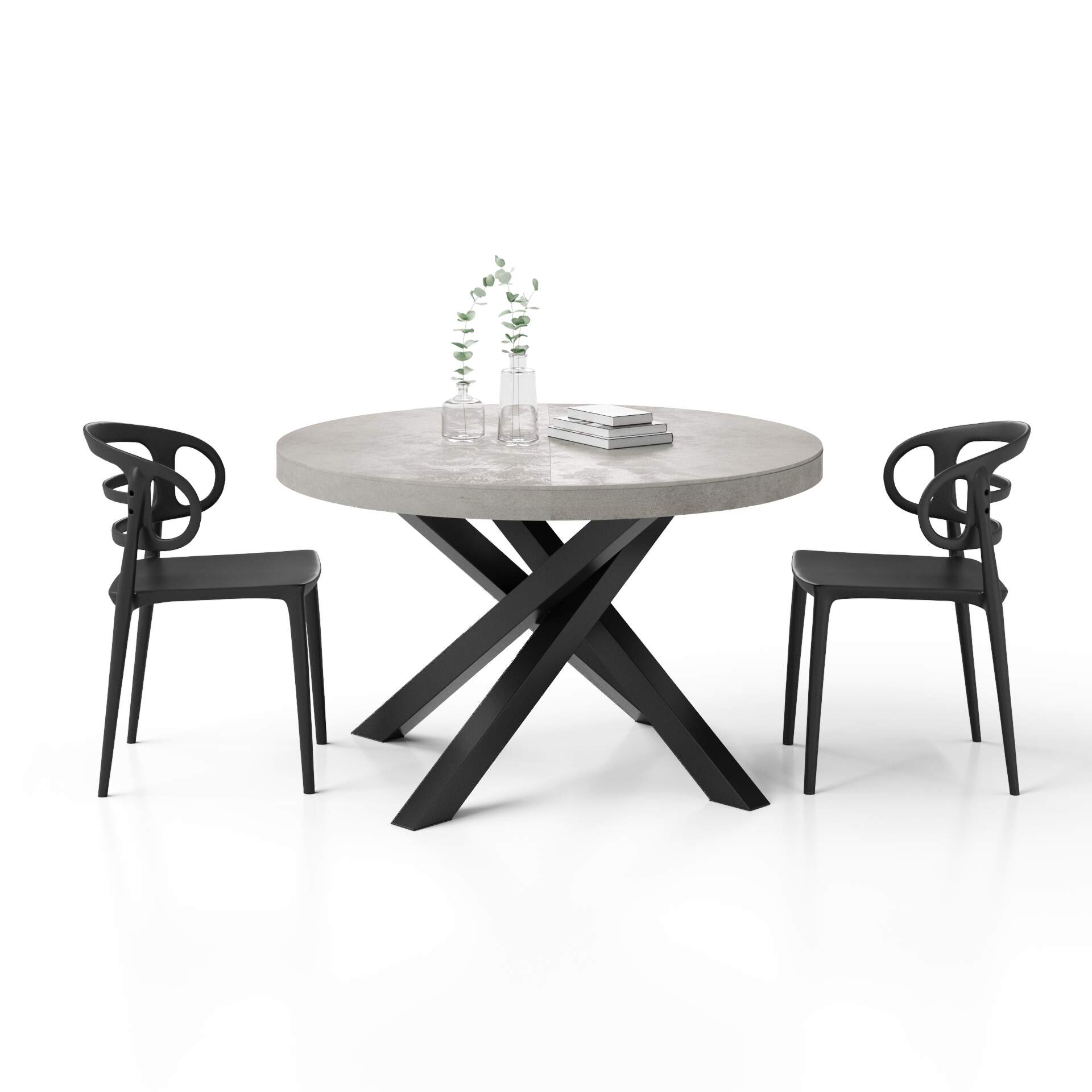 Emma Round Extendable Table, 120-160 cm, Concrete Effect, Grey with ...