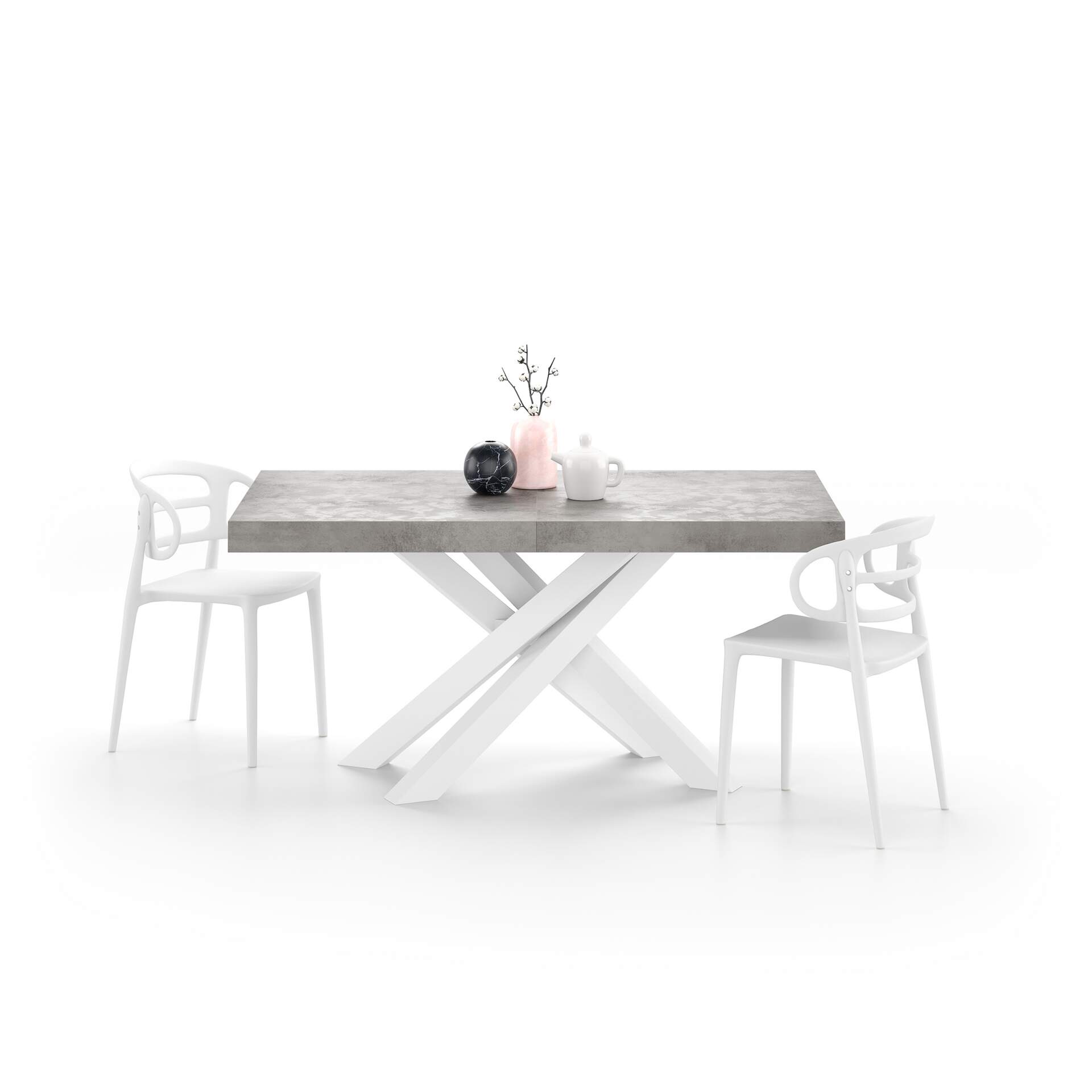 Emma 160(240)x90 cm Extendable Table, Concrete Effect, Grey with White ...