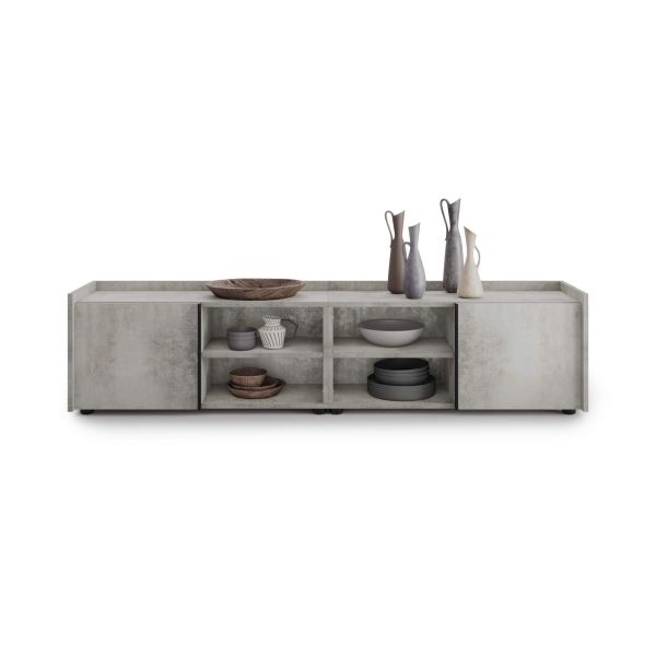 Romina Low Sideboard (183.6x36x44 cm), 2 Doors, Concrete Grey Effect