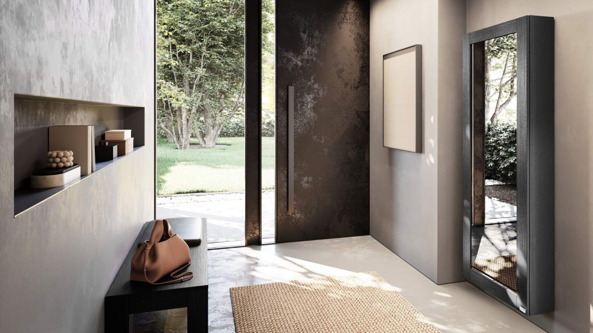 Scarpiera con specchio sospesa Rachele 170x60 cm, Nero Frassino