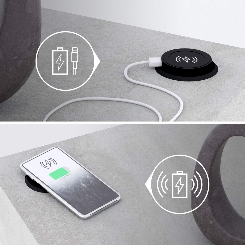 Evolution High Table with Wireless Charger 120x40, Concrete Effect, Grey