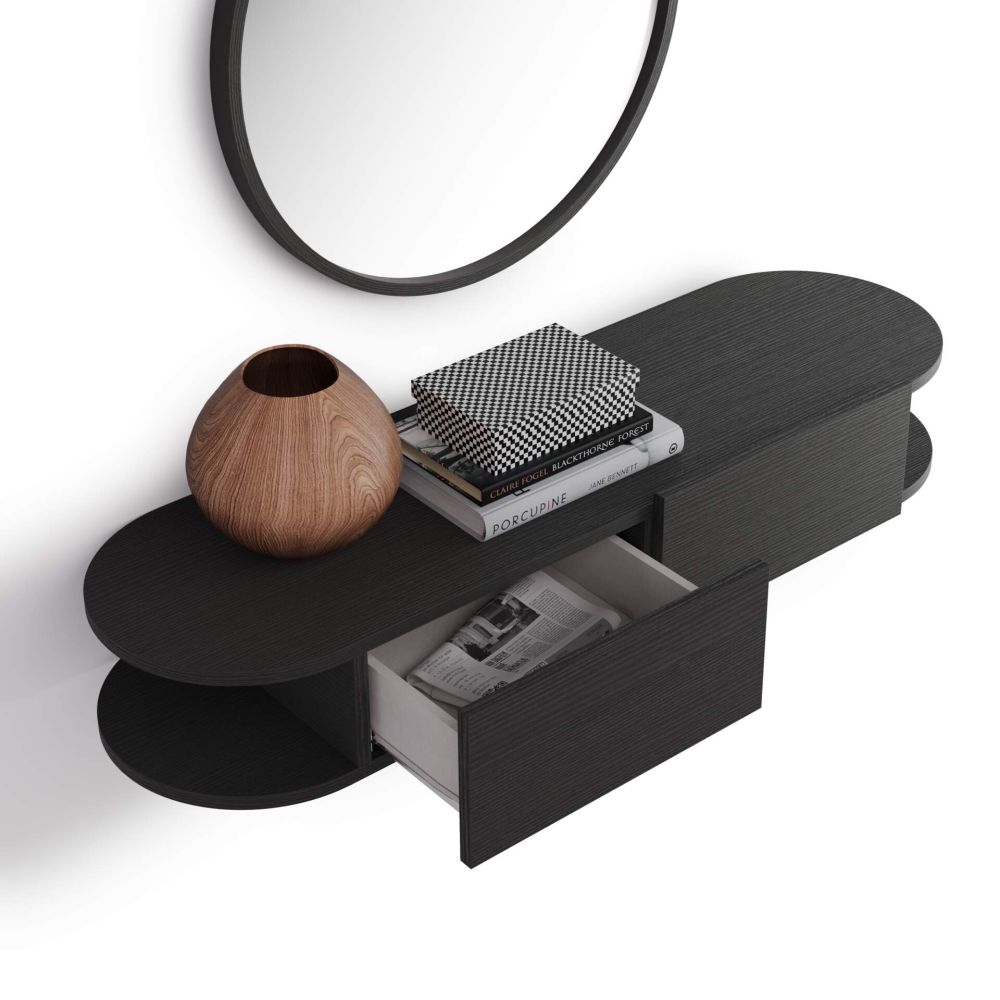 Wall Mounted Console Table Olivia with 2 drawers, Ashwood Black