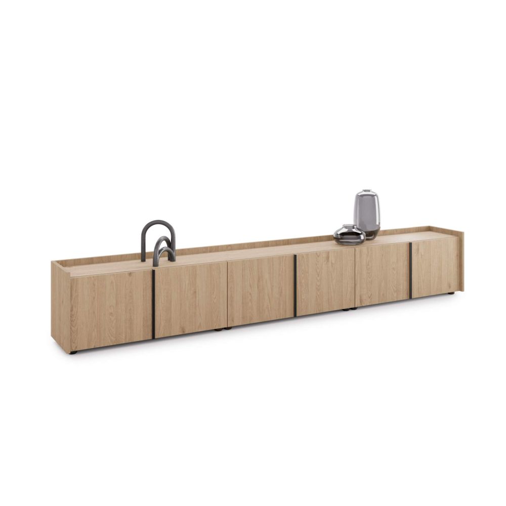 Mueble Bajo Romina (273,6x36x44 cm), con 6 Puertas, Madera Natural