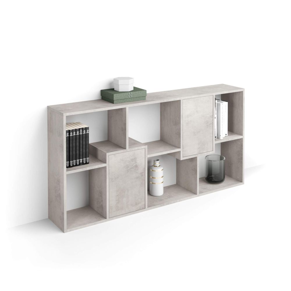 Libreria bassa XS Iacopo con ante (160,8 x 80 cm), Grigio Cemento