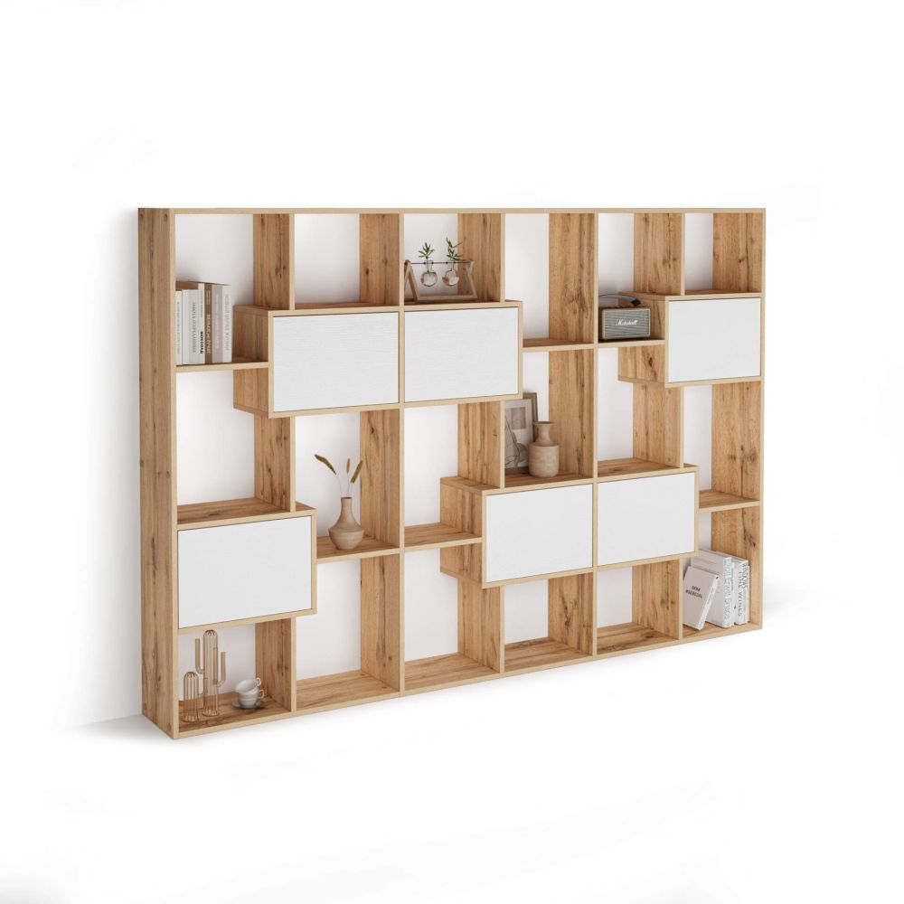 Estantería M Iacopo Madera rústica con puertas Fresno Blanco (160,8 x 236,4 cm)