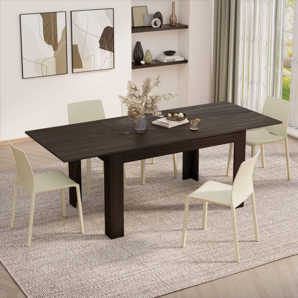 Easy Extendable Dining Table, 140(220)x90 cm, Dark Walnut