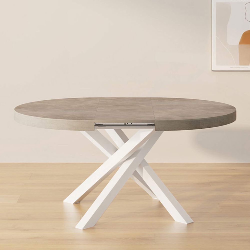 Emma Round Extendable Table, 120-160 cm, Concrete Effect, Grey with ...