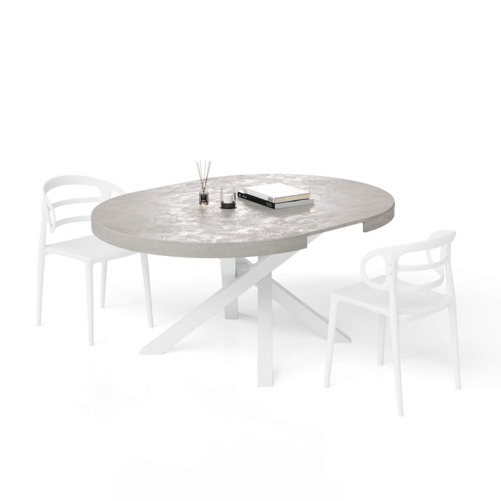 Emma Round Extendable Table, 120-160 cm, Concrete Effect, Grey with ...