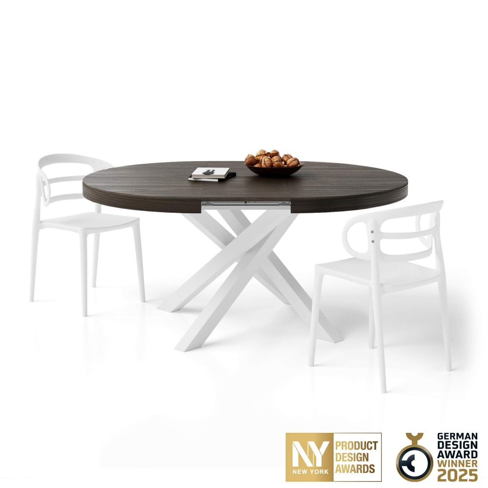Emma Round Extendable Table, 120-160 cm, Dark Walnut with White crossed ...