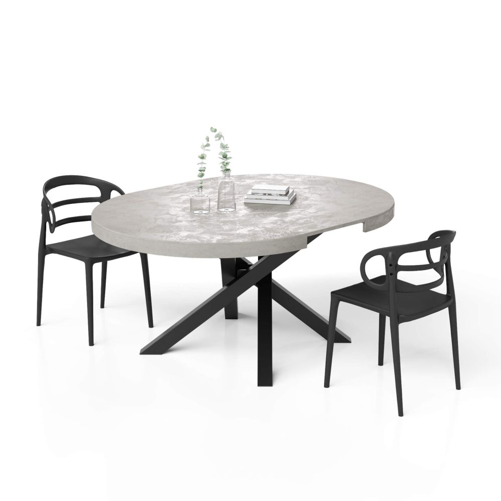 Emma Round Extendable Table, 120-160 cm, Concrete Effect, Grey with ...