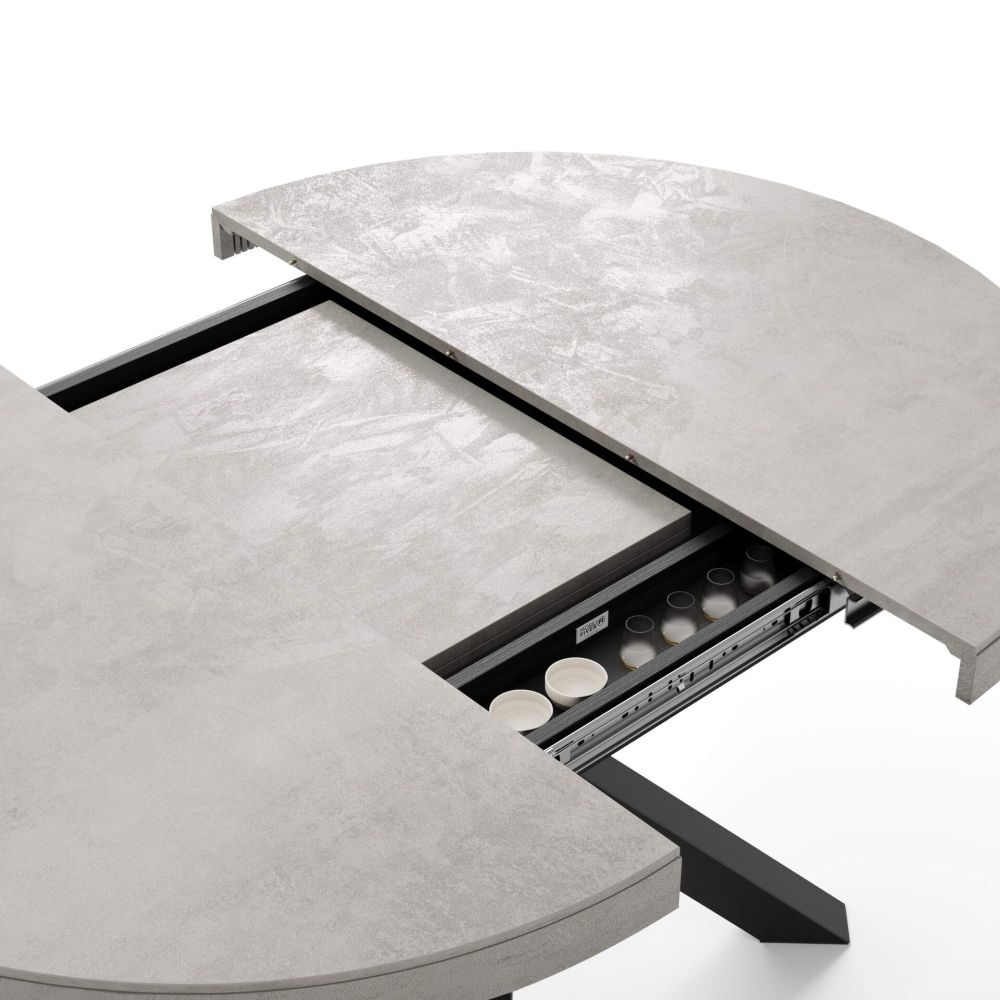 Emma Round Extendable Table, 120-160 cm, Concrete Effect, Grey with ...