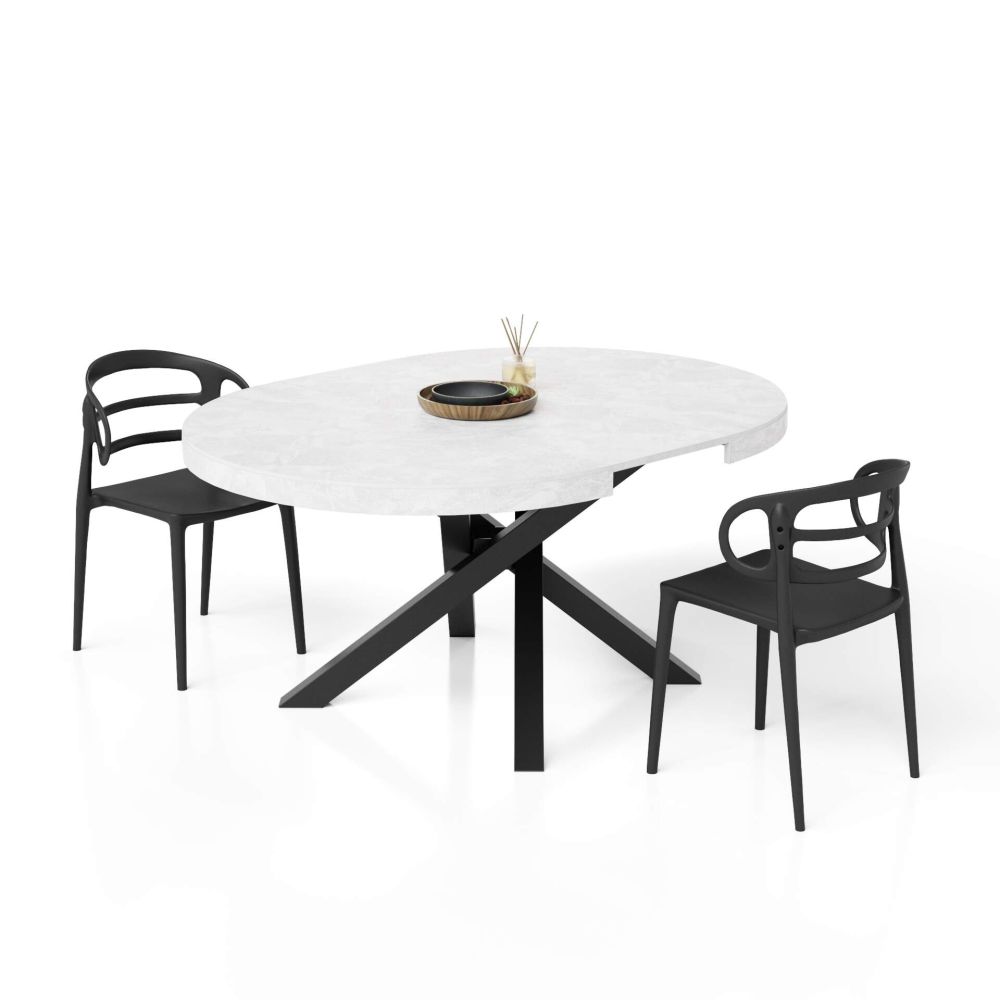 Emma Round Extendable Table, 120-160 cm, Concrete Effect, White with ...