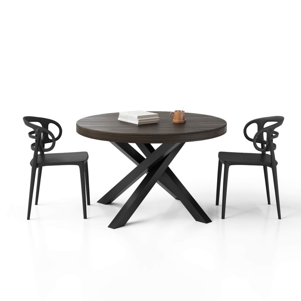 Table ronde extensible Emma, 120-160 cm, Noyer américain, avec pieds ...