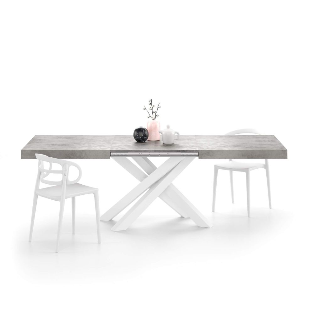 Emma 160(240)x90 cm Extendable Table, Concrete Effect, Grey with White ...