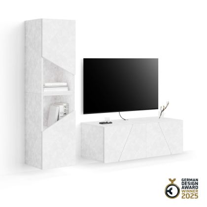 Ausziehbarer Esstisch Emma 160(240)x90 cm, Weißer Beton mit Schwarzen ...
