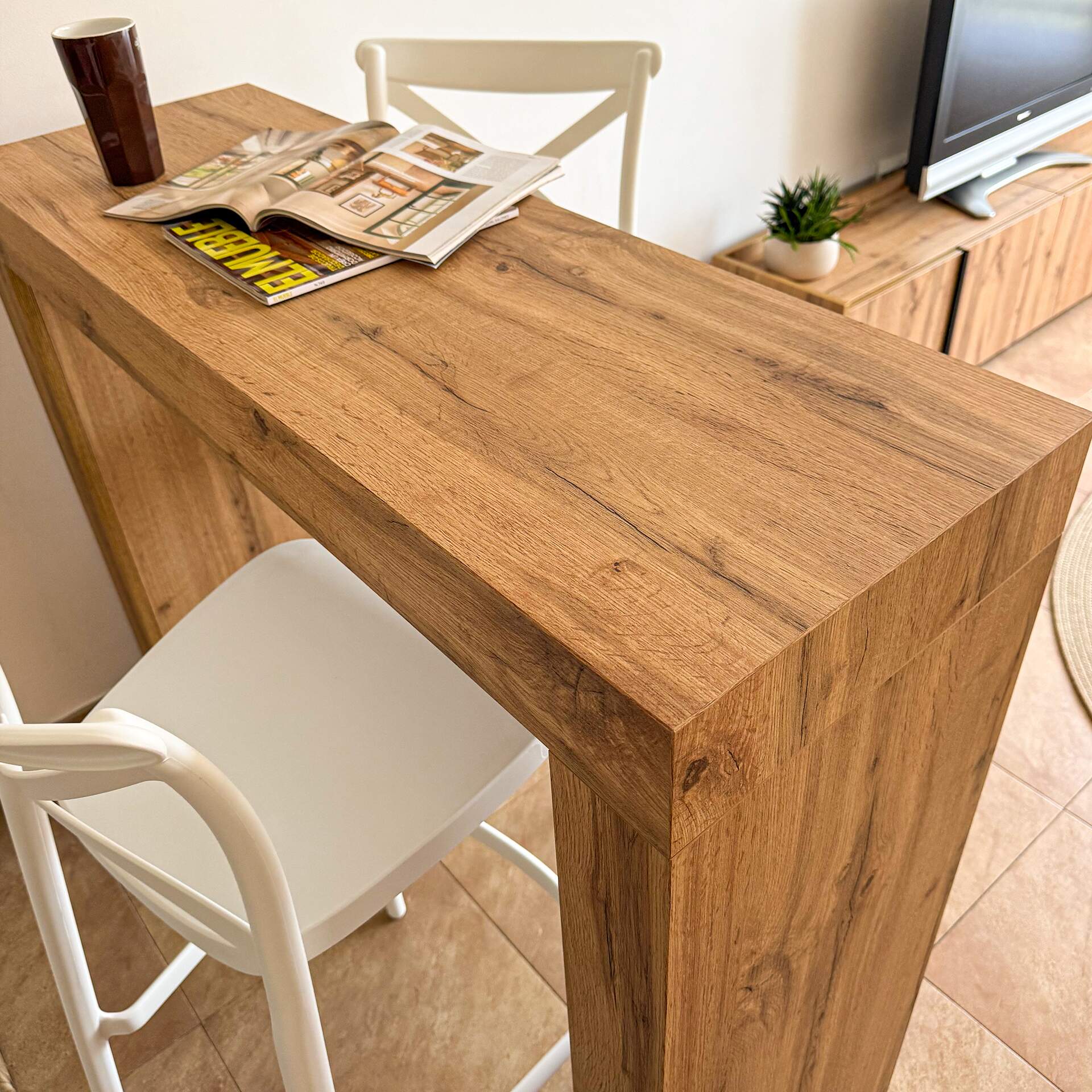 Evolution High Table 47.2 x 15.7 in, Rustic Oak