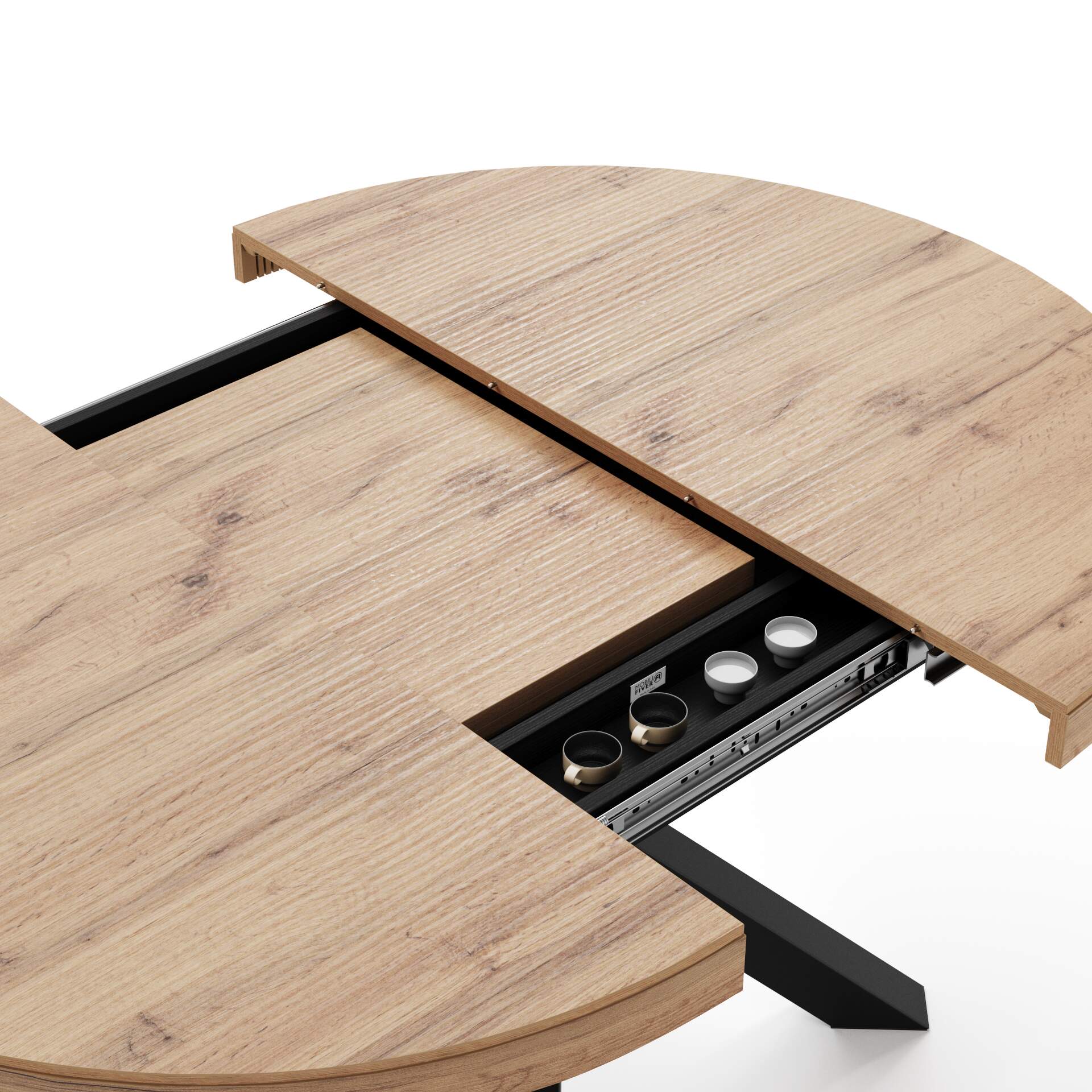 Emma Round Extendable Table, 47.2 - 63 in, Rustic Oak with Black ...