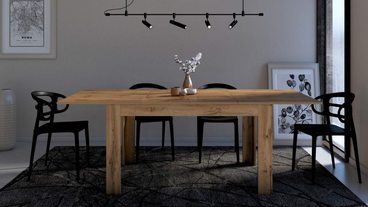 Easy, Extendable Dining Table, 55.1(86.6)x35.4 in, Rustic Oak