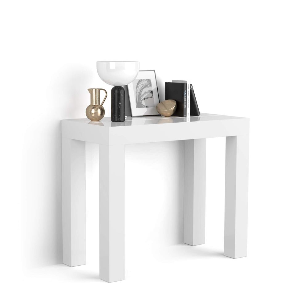 First, Extendable Console Table 17.7(120)x35.4 in, High Gloss White
